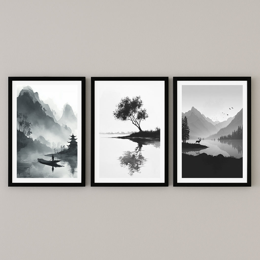 Slant Black Frame Triptych – Gallery Set – Fast Frames